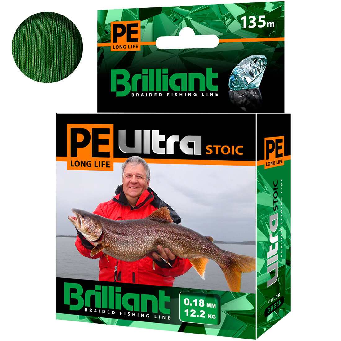 Плетеный шнур для рыбалки AQUA PE Ultra Brilliant Stoic Ultra Green 135m 0.18 mm