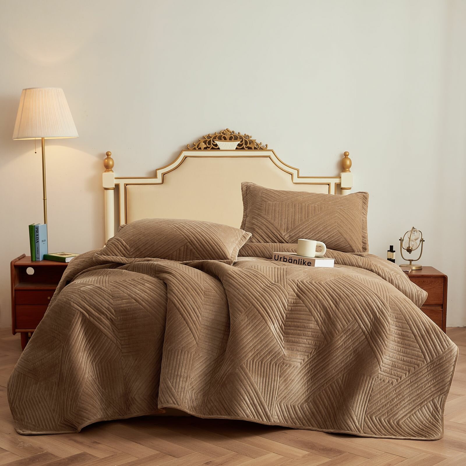 Покрывало на кровать велюр 220х240 Евро - Коричневый / Покрывало на кровать / Покрывало на диван