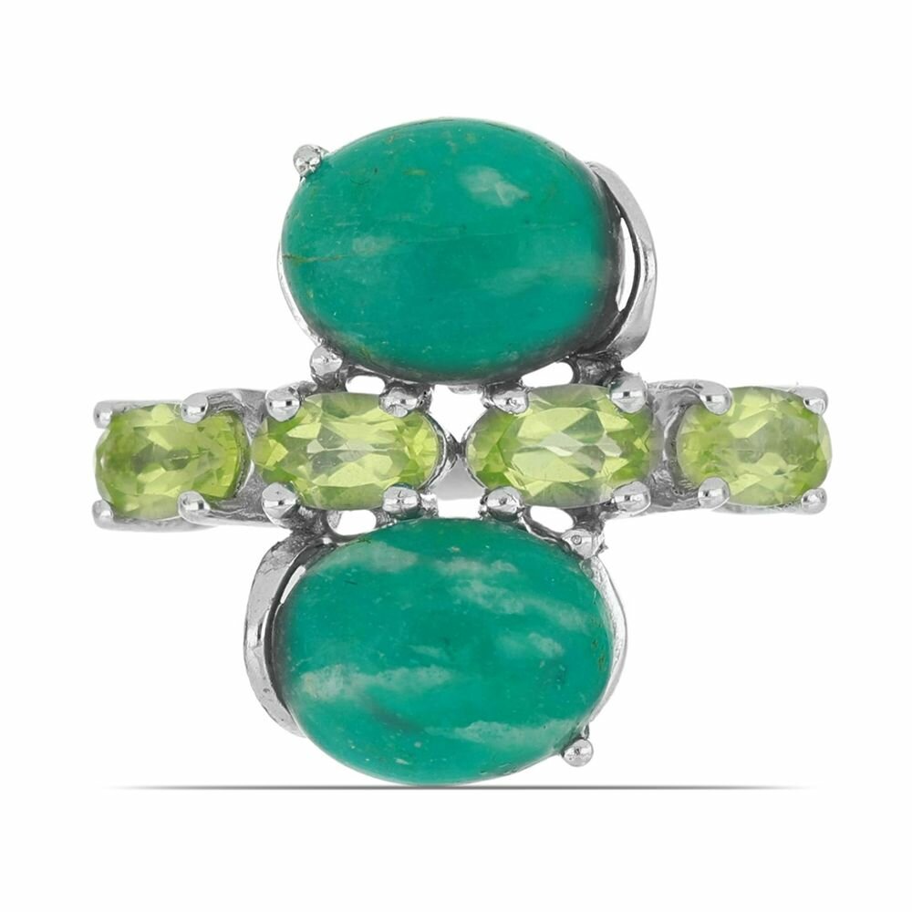 Кольцо тонкое, серебро, 925 проба, родирование, перидот, амазонит