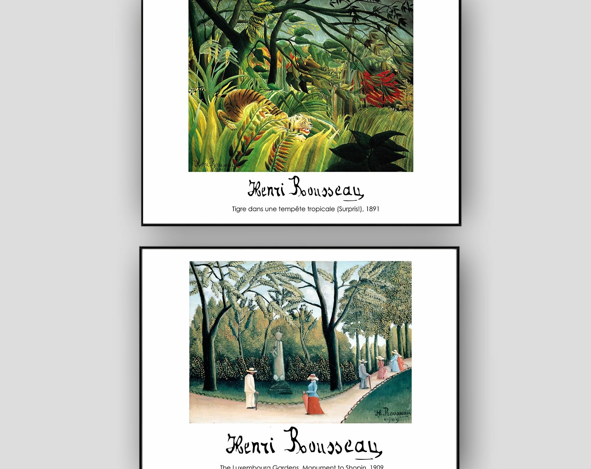 Набор интерьерных постеров Анри Руссо - "Тигр в джунглях" А3 без рамы. 2 винтажных плаката в стиле наив Анри Руссо "В парке"