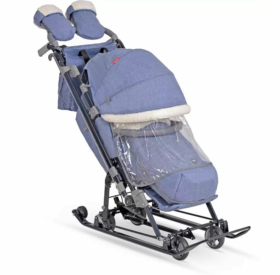 Санки-коляска Ника Дети 7-8 К, с матрасом, варежками и сумкой, синий джинс