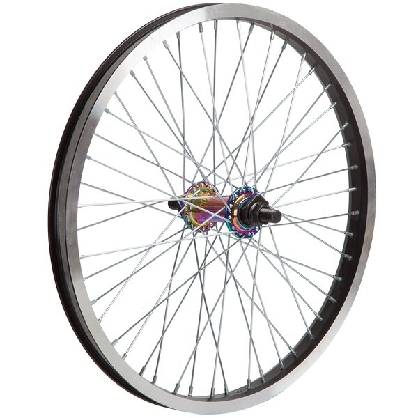Колесо 20" перед для BMX, двойной алюминий обод 48 отверстий, втулка SF-B17F алюминий, гайка 14мм ось, промо подшипники, неохром
