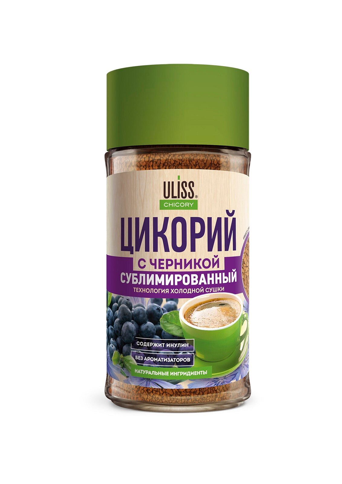 Цикорий ULISS Chicory с черникой сублимированный, стеклянная банка, 85 г