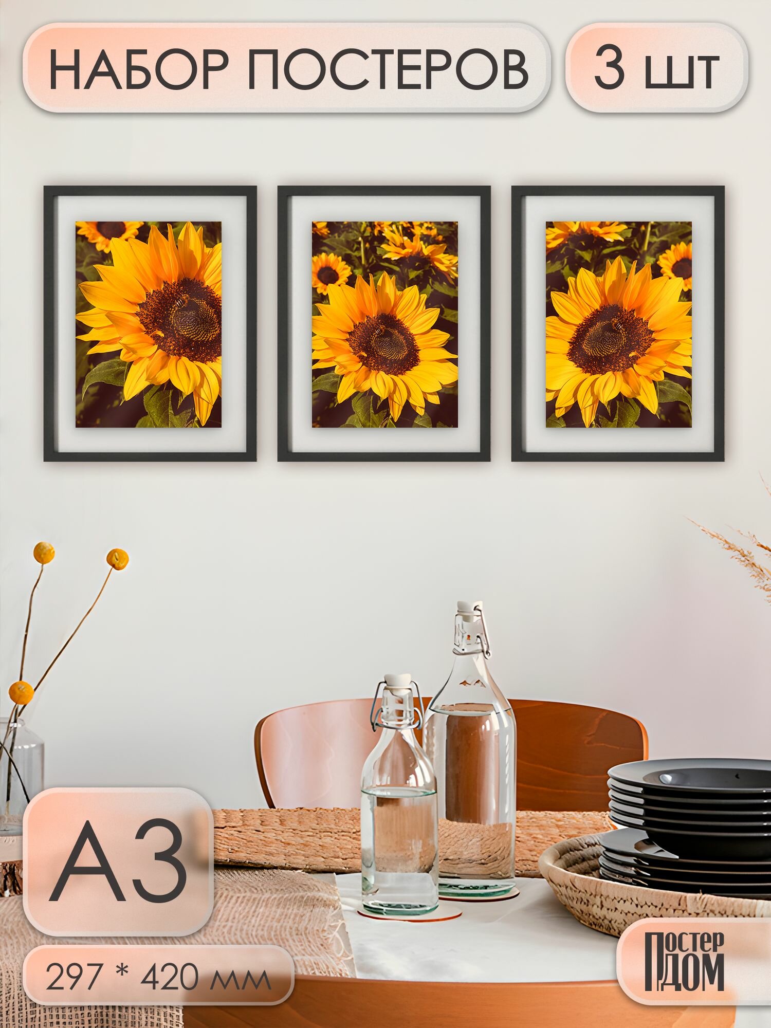 Постеры интерьерные на стену эстетика Подсолнухи