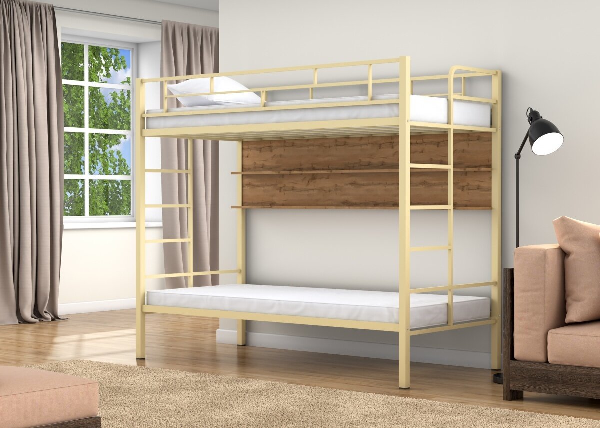 Двухъярусная кровать Валенсия Твист Слоновая кость полка дуб крафт табак