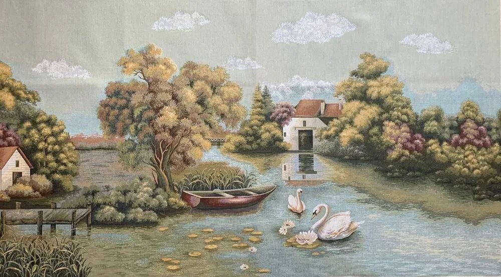 Панно гобеленовое на стену "Лебединая верность" 123х68 см / Гобелен