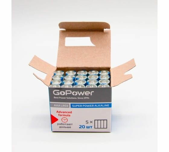 Батарейка GoPower LR03 AAA мизинчиковые Alkaline 1.5V 20 штук 00-00017749