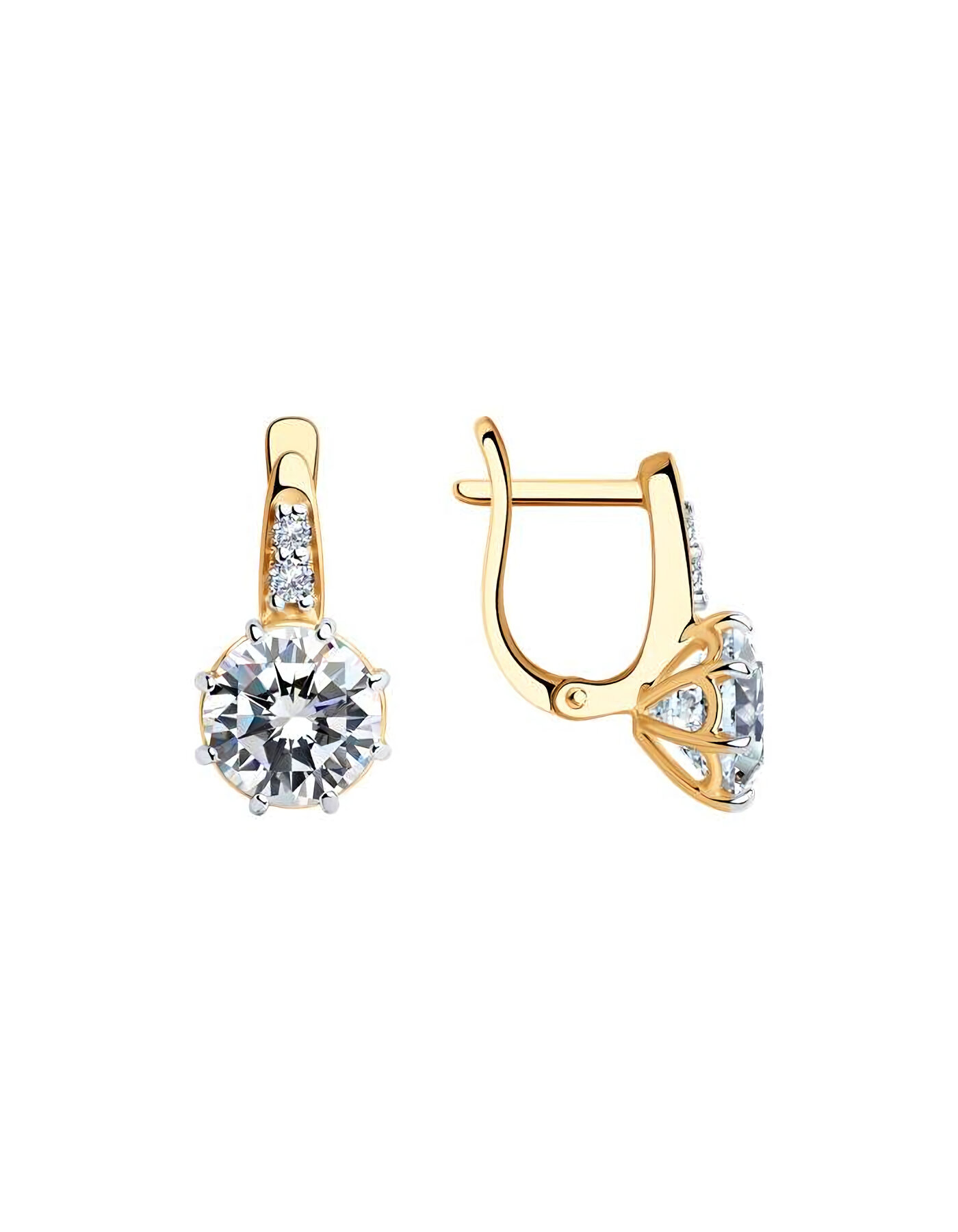 Серьги, серебро, 925 проба, золочение, фианит