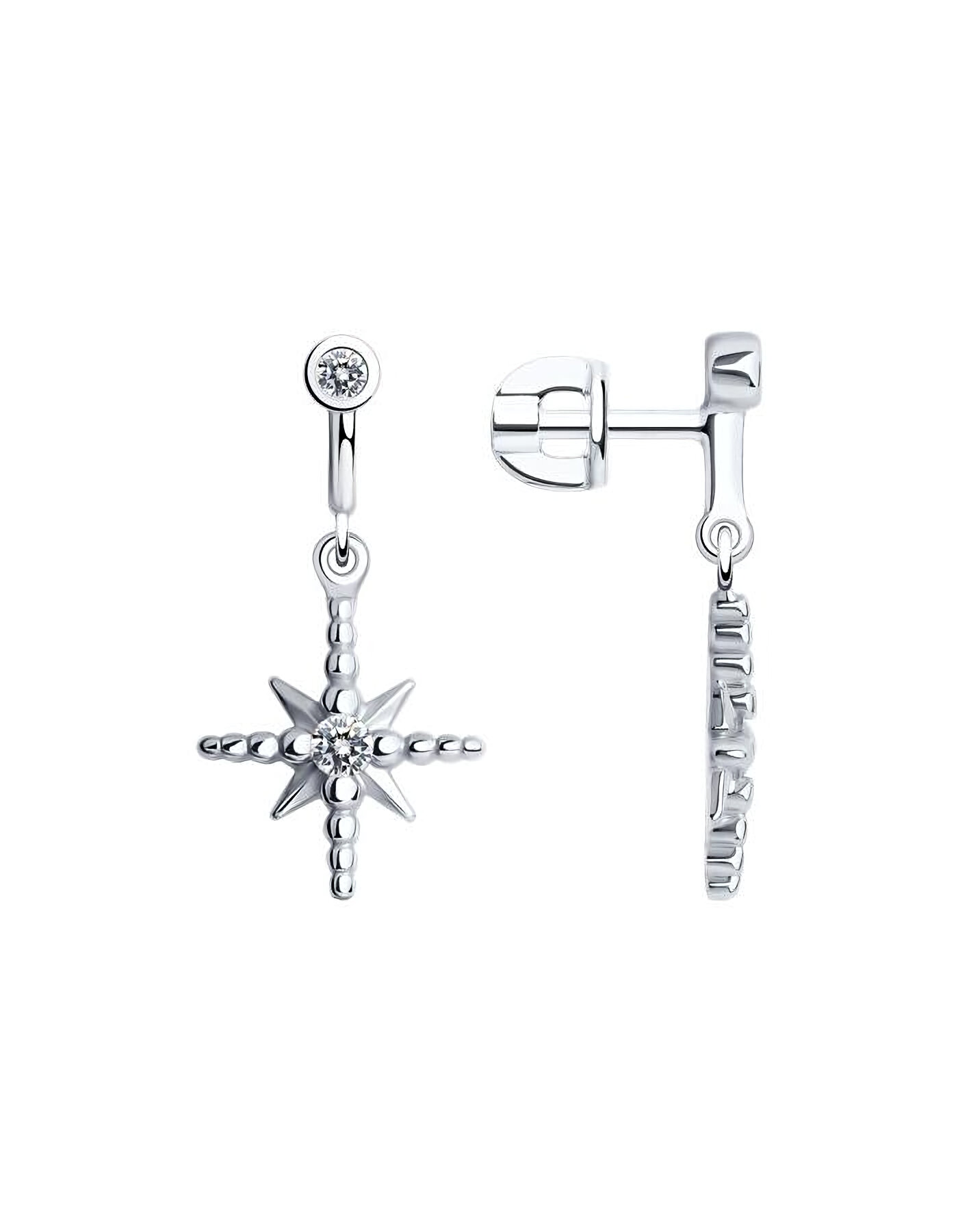 Серьги пусеты, серебро, 925 проба, родирование, фианит