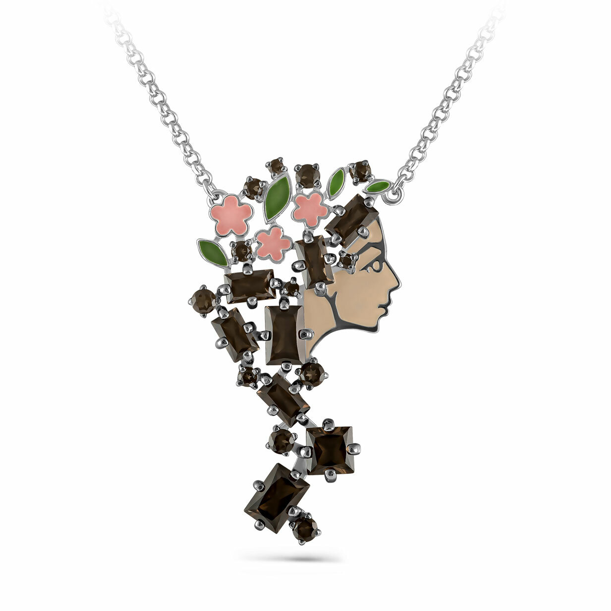 Колье, серебро, 925 проба, родирование, раухтопаз