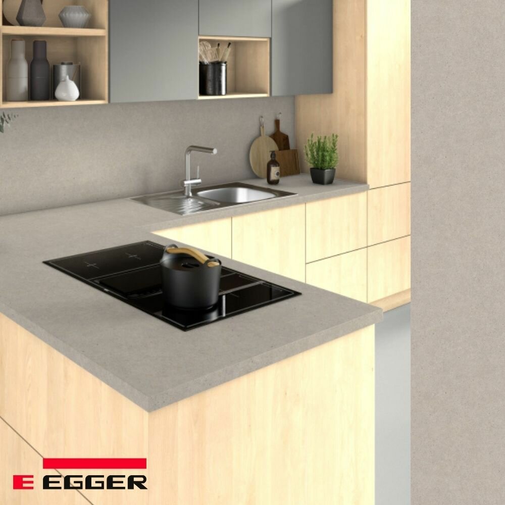 Столешница для кухни Egger 2700х600x38мм с торцевыми планками. Цвет - Камень Пьетра Фанано светло-серый
