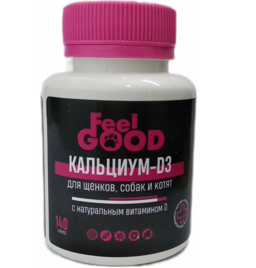Кальциум-D3 FeelGOOD с натуральным витамином D для щенков, собак и котят, таблетки, № 140