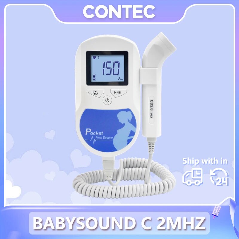 Contec Фетальный допплер сердцебиения плода розовый 2/3/8МГц Sound C Blue 2MHZ