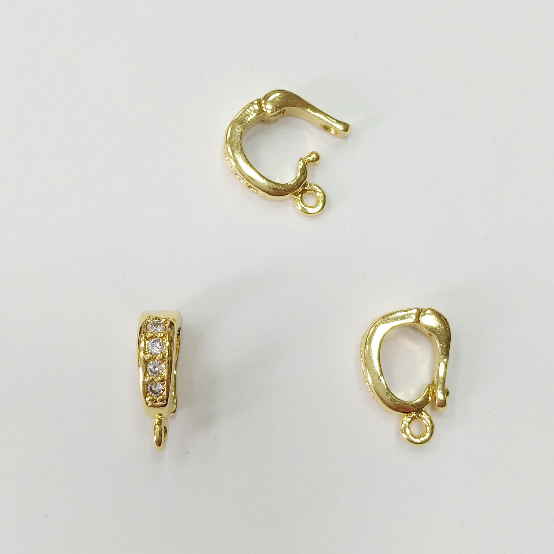 Держатель 11х7х3мм, Milano, с фианитами, накладной, базовый материал - латунь, под золото, 1 шт.