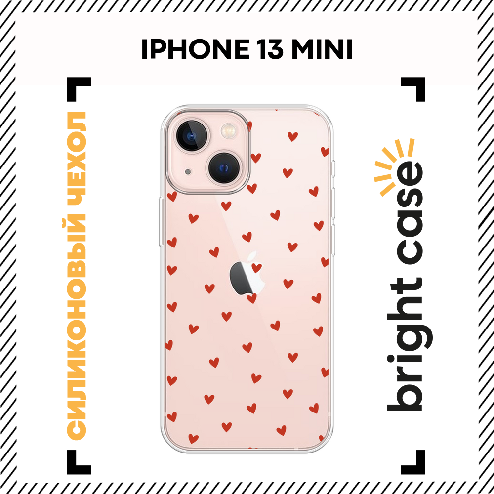 Чехол на Apple iPhone 13 mini / Айфон 13 mini с принтом Прозрачный с сердечками, прозрачный