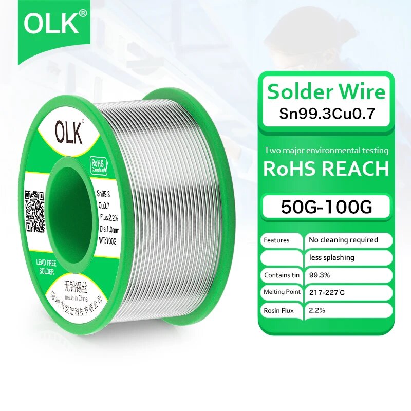 OLK бессвинцовый припой Sn99.3 Cu0.7 50г/100г 1.0mm 100g