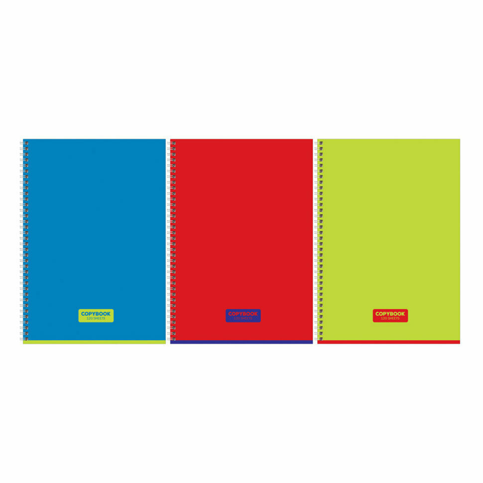 Тетрадь 120л, А4, клетка, на гребне BG "Copybook", глянцевая ламинация, 3 штук, 358323
