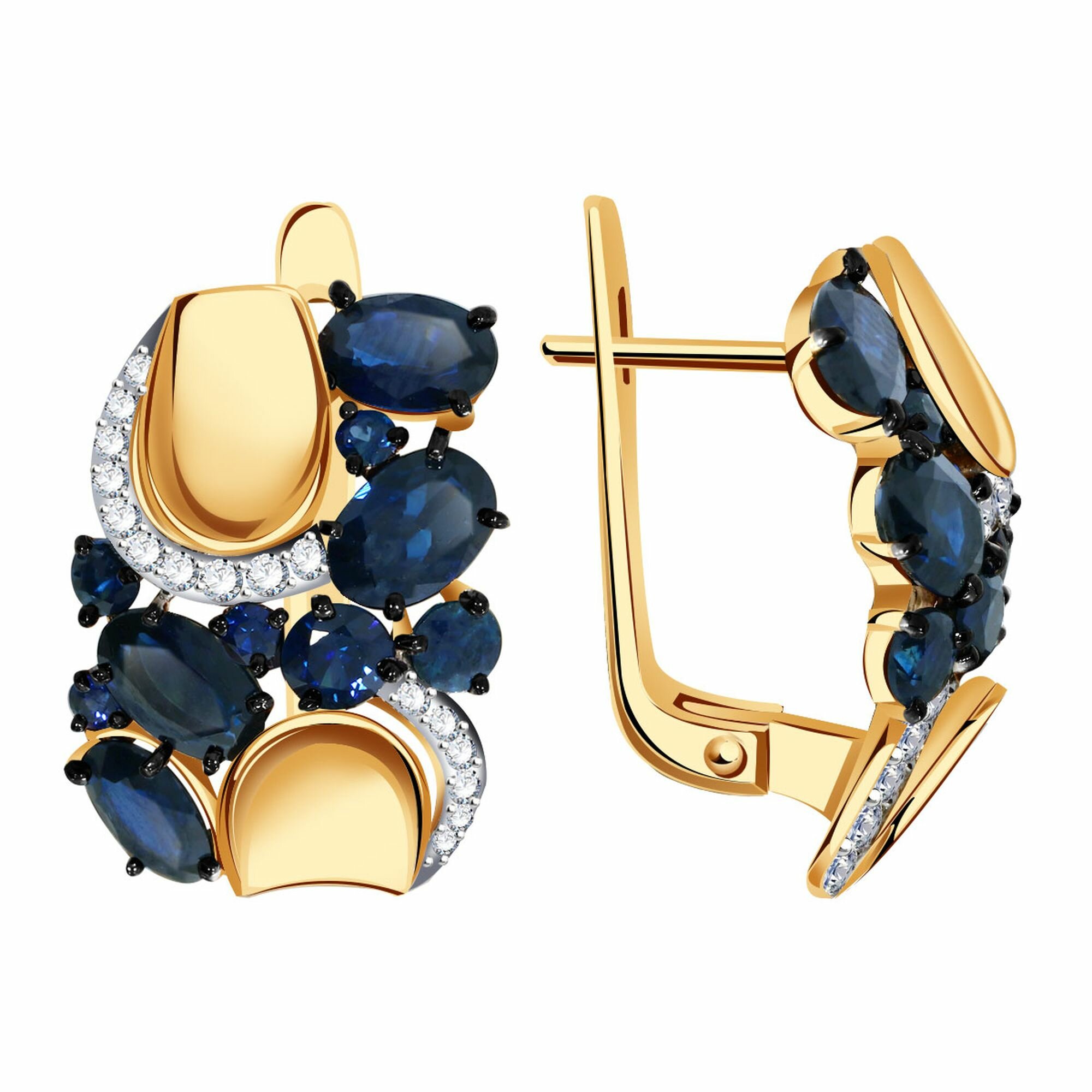 Серьги, красное золото, 585 проба, сапфир