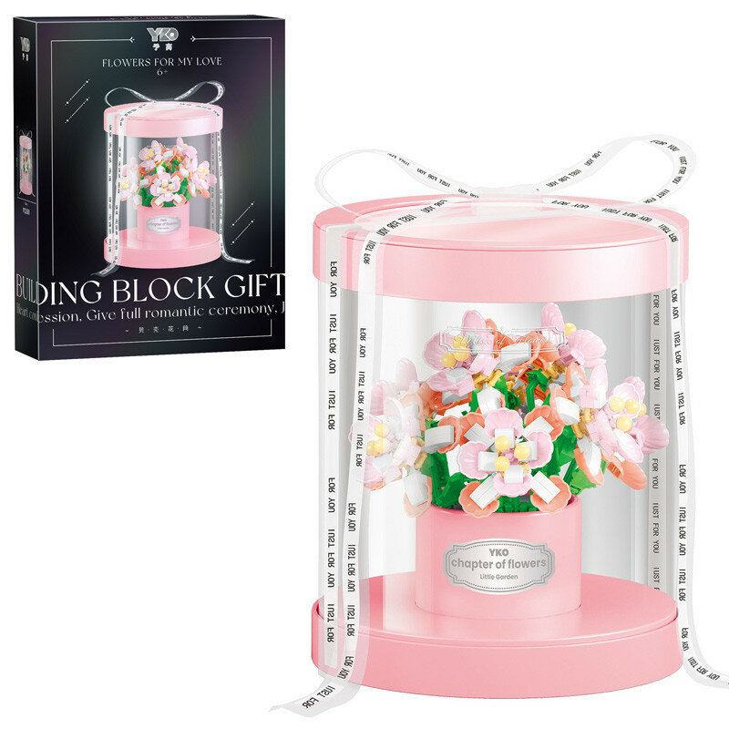 Конструктор Цветы Букет Розовые розы в подарочной коробке, 555 деталей ( набор / подарок для мальчиков и девочек / подарок ребенку)