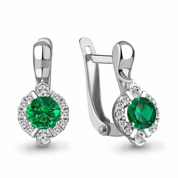 Серьги, серебро, 925 проба, родирование, изумруд синтетический