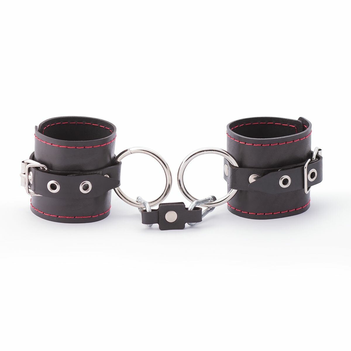 Черные однослойные кожаные наручники с контрастной строчкой, черный, натуральная кожа, Унисекс, BDSM, садо-мазо товары