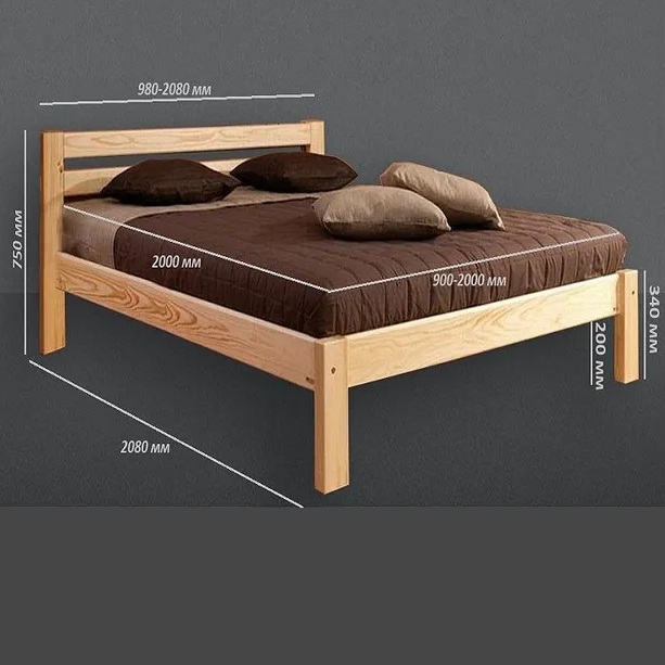 Двуспальная кровать рианна Дача, тахта, 140x200 см, каркас из массива сосны, цвет лак