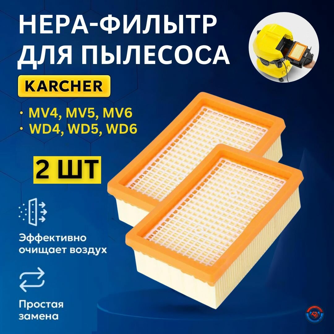 Фильтр HEPA для пылесосов Karcher MV4 MV5 MV6 WD4 WD5 WD6 — чистый воздух в доме, защита от пыли и аллергенов, 2 шт