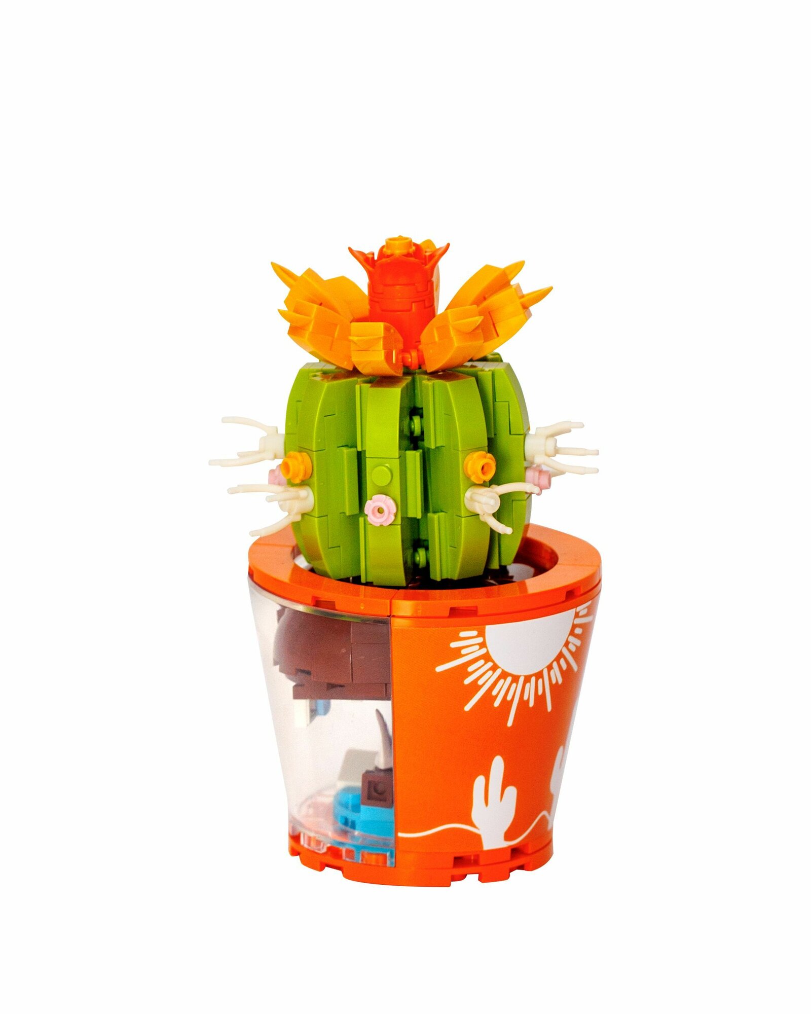 Конструктор для девочки из серии "Суккулент" WONDER MOON 804210, Зеленый цветущий кактус, 229 деталей, совместим с моделями других известных брендов