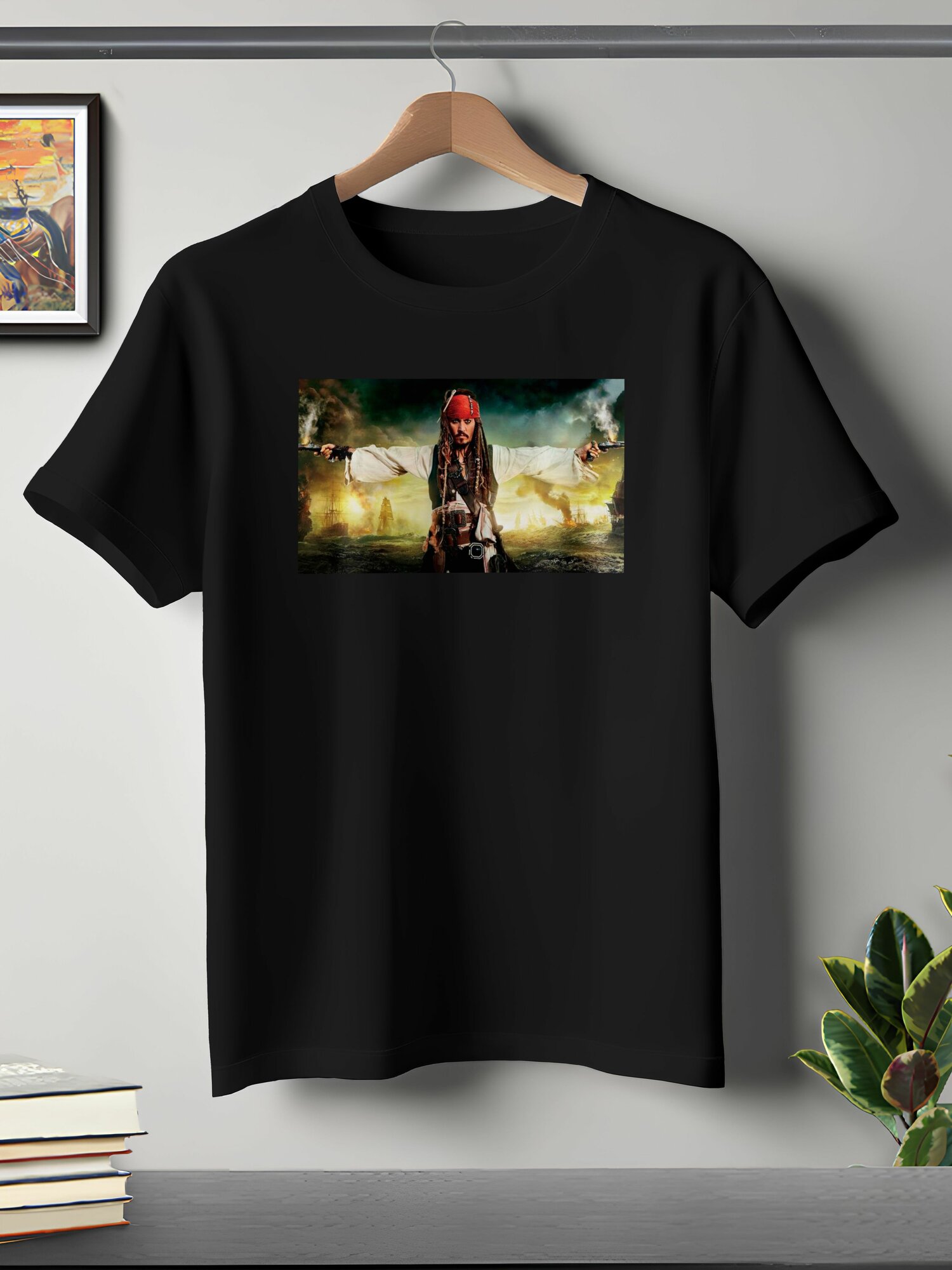 Футболка ONEQ унисекс 50-52 (XL) размер с принтом Джек Воробей, черная