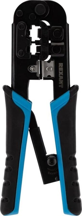 Инструмент обжимной Rexant (12-3432-1) для RJ-45/RJ-12/RJ-11 (упак:1шт) черный/синий