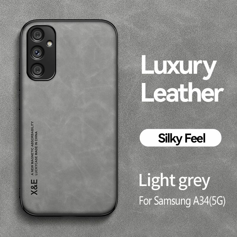 FASNYA Кожаный чехол на Samsung Galaxy A34 (Самсунг Галакси A34) с защитой камеры противоударный, ля магнитного авто-держателя
