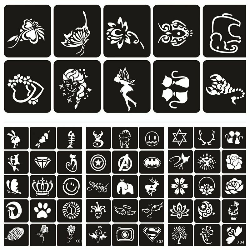 Хена трафареты Xmasir, набор из 70 шт, цветы, бабочки