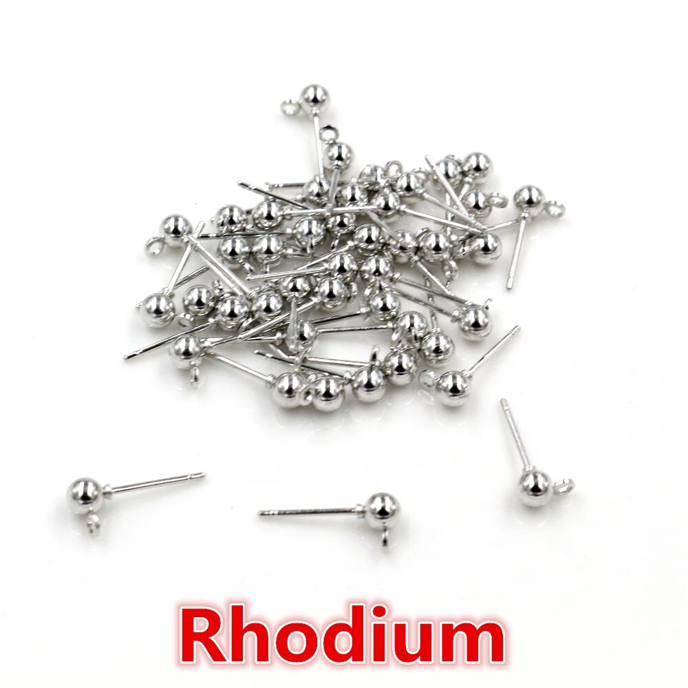 Шпильки для сережек, 4 мм, Rhodium, 50 шт.