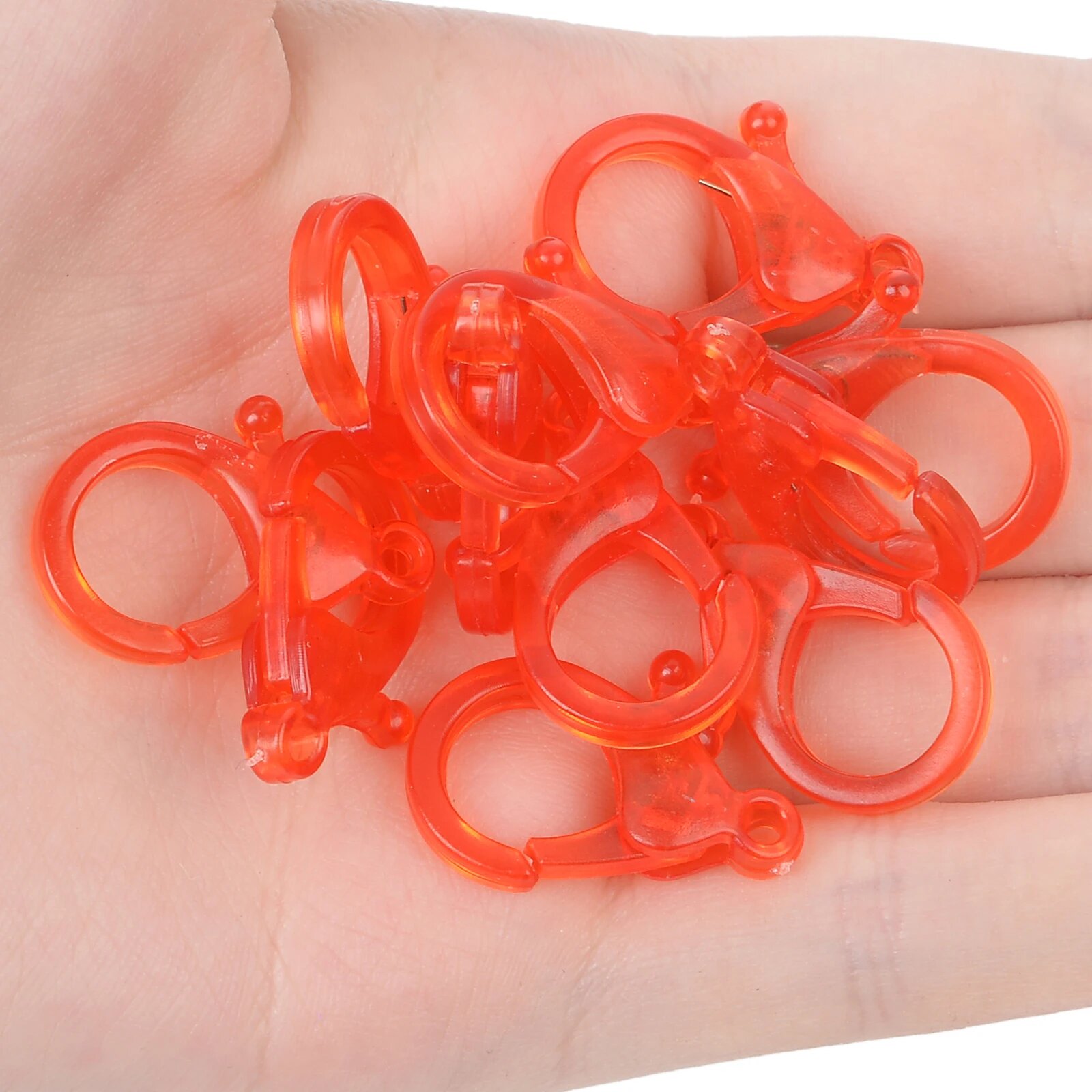 Пластиковые застежки-лобстеры для бижутерии 20 шт. Оранжевый, 35x25mm, Red-Clear