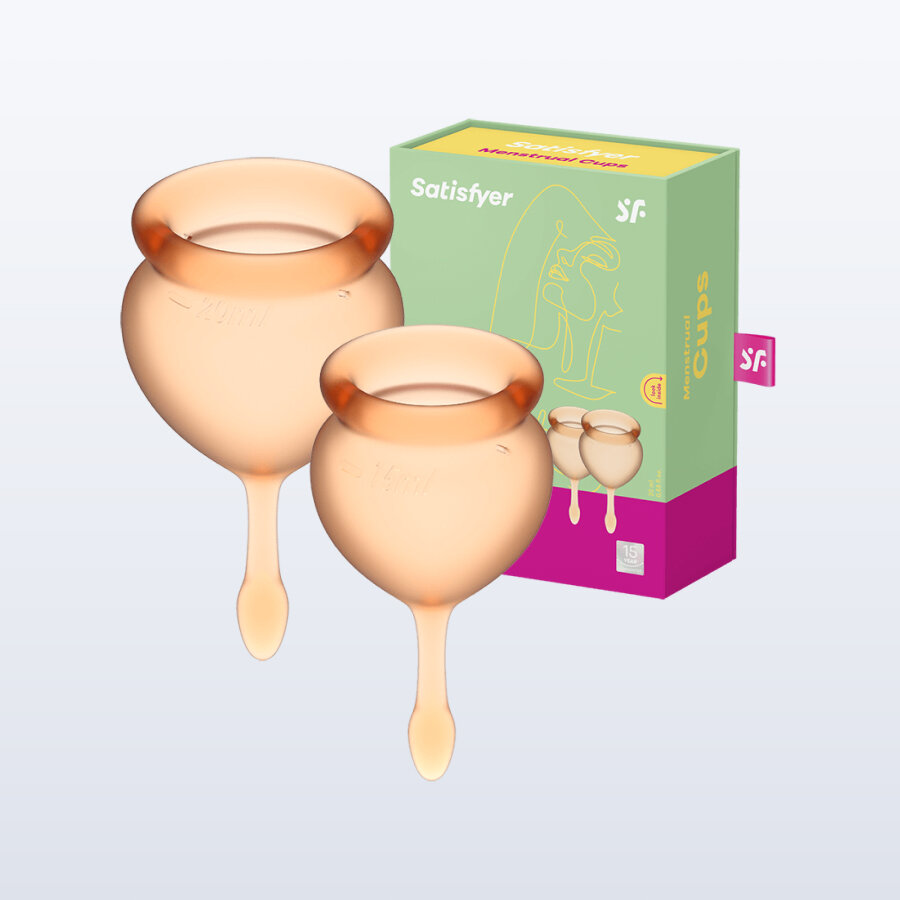 52869 Satisfyer Feel Good Menstrual Cup, оранжевый. Набор менструальных чаш, 15 и 20 мл
