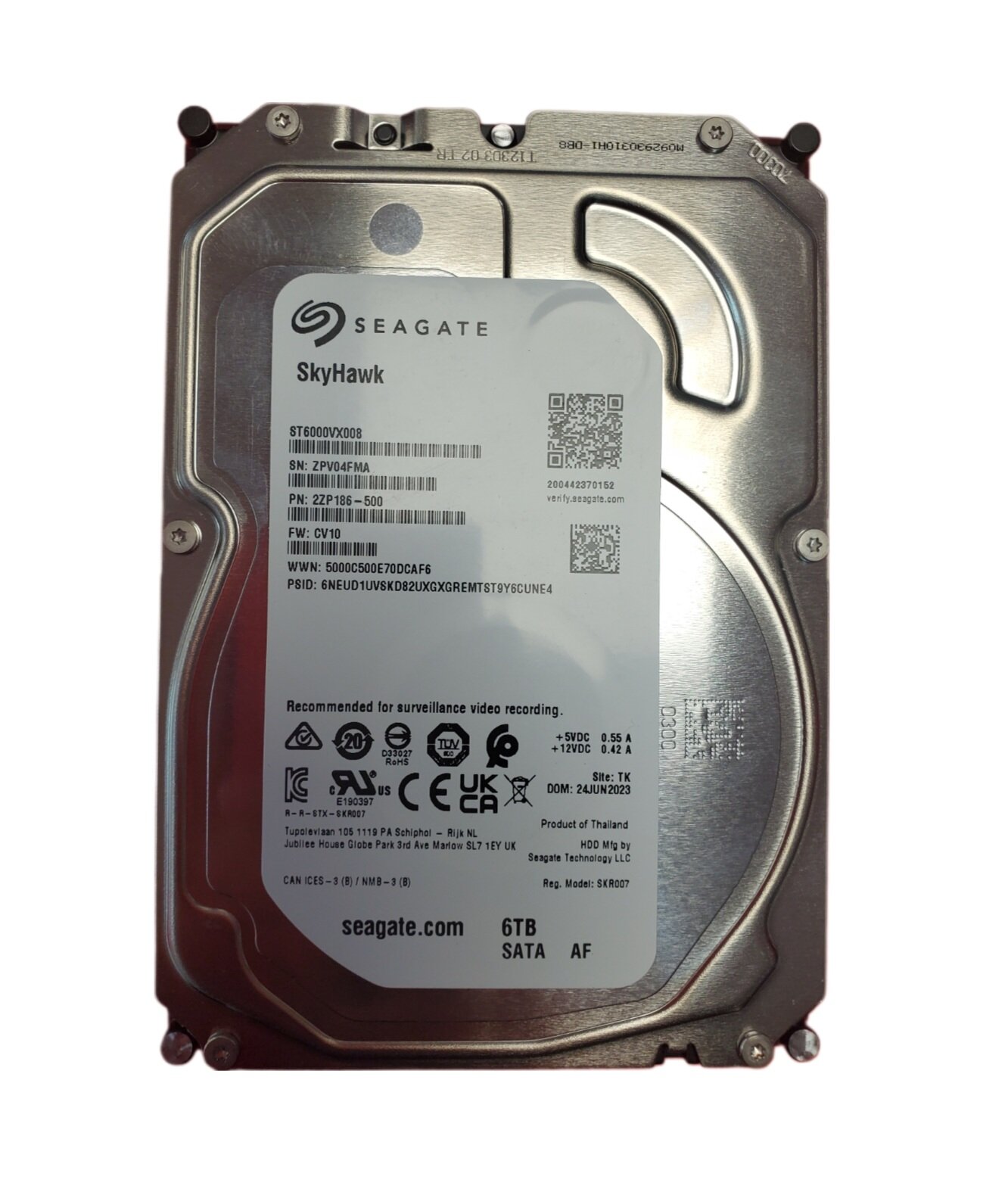 Жесткий диск 3,5" SATA 3.0 Seagate Skyhawk, 6Tb, 7200 об/мин [ST6000VX008] (Б/У)