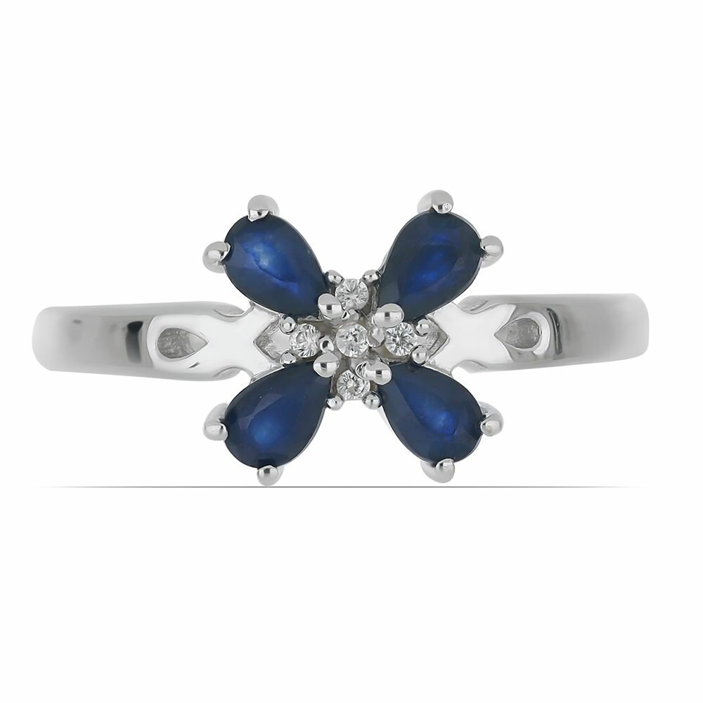 Кольцо, серебро, 925 проба, родирование, циркон, сапфир