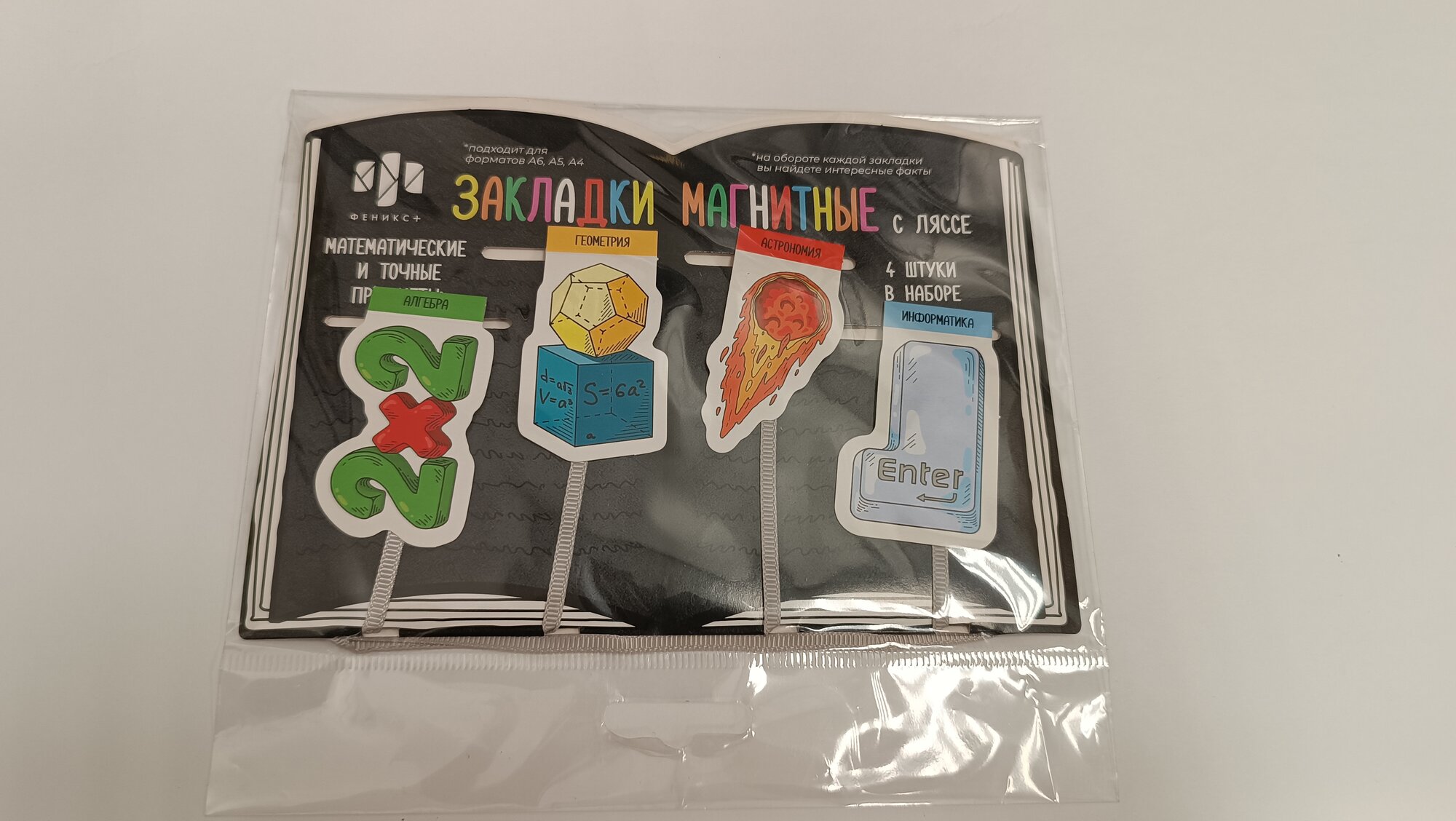 Закладка -ляссе магнитных математические предметы картон, 4шт/уп 57359