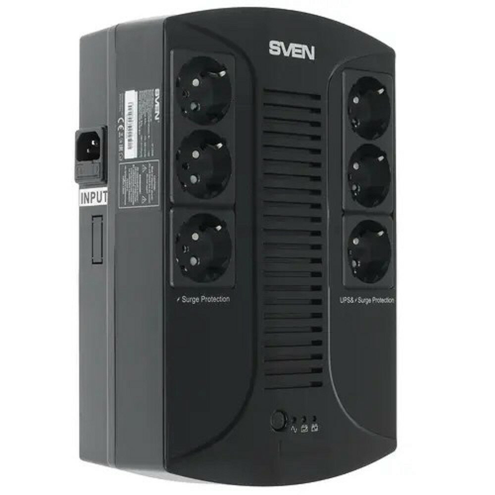 Sven ИБП Источник бесперебойного питания UP-L1000E, с 6 выходными розетками 3 с питанием от батареи +3 сетевой фильтр