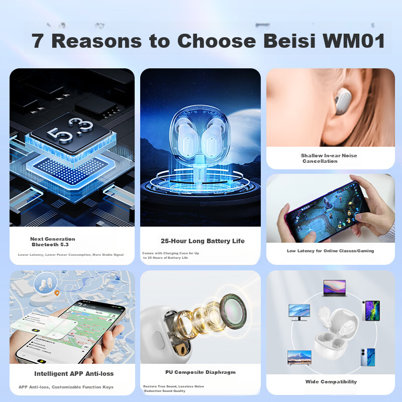 Baseus WM01 Обновленная версия беспроводных наушников с Bluetooth для сна с шумоподавлением и низкой задержкой для