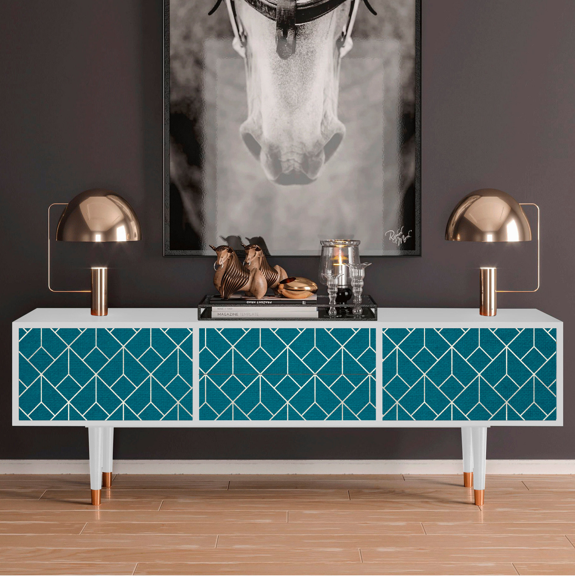 ТВ-Тумба - STORYZ - T4 Turquoise Geometry, Размер - 170 x 59 x 48 см, Цвет корпуса - , Белый