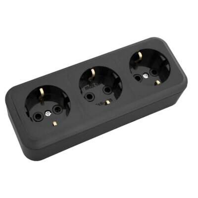 Розетка наружная Bylectrica РА16-265 Пралеска, IP20, черная, 3 поста, с заземлением