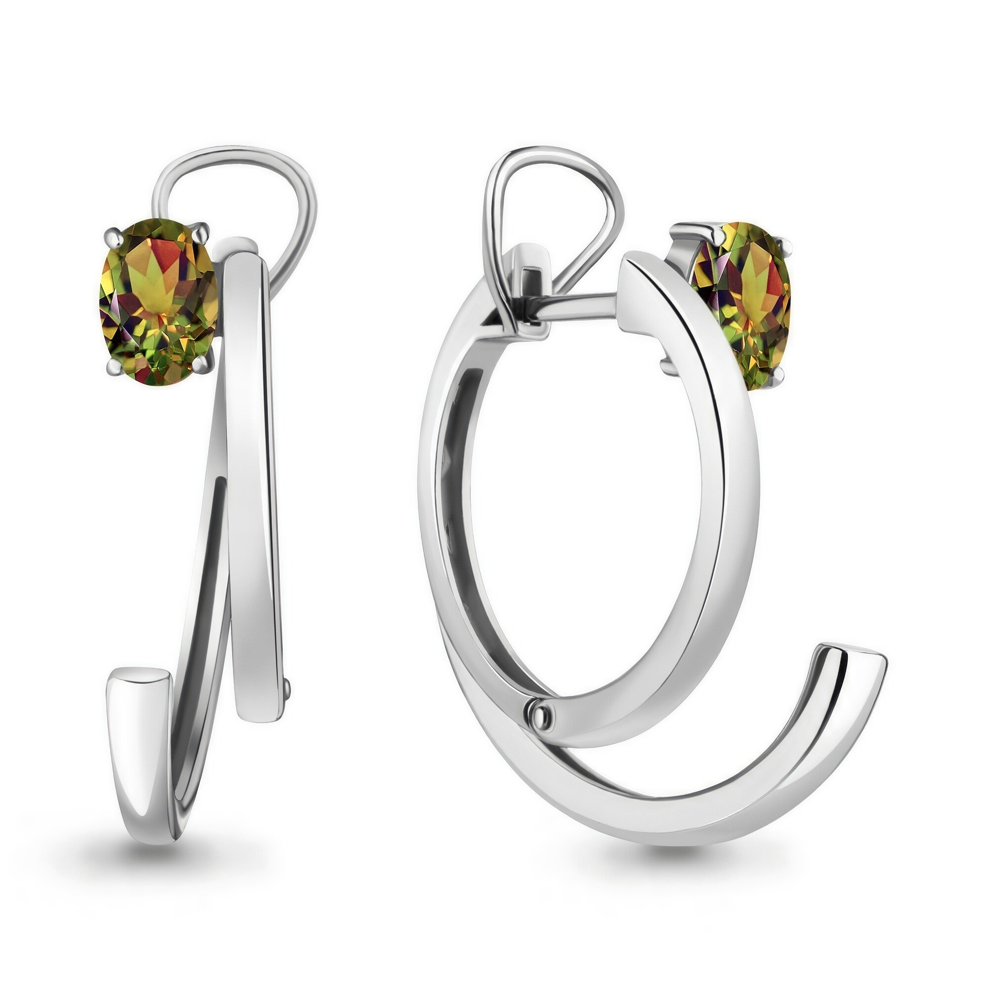 Серьги, серебро, 925 проба, родирование, султанит