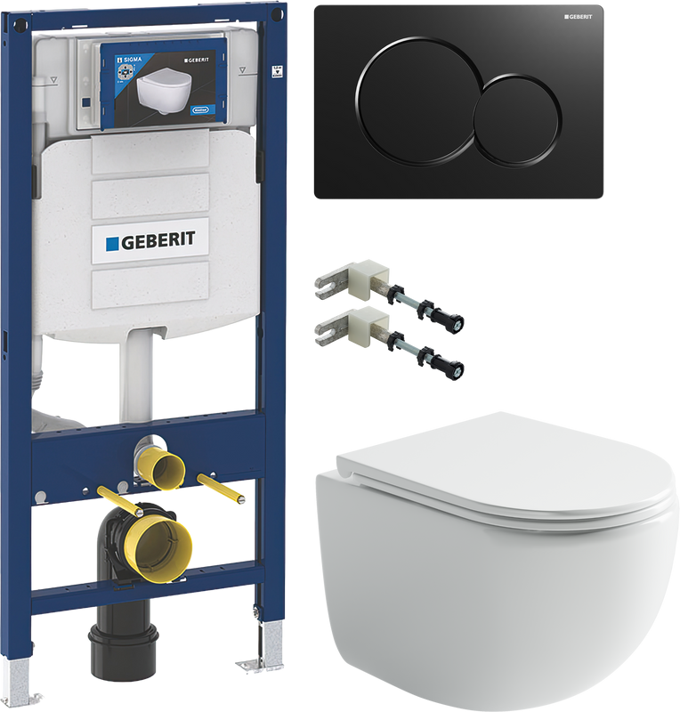 Комплект Унитаз подвесной Ceramicanova UP Rimless CN4007 белый + Инсталляция Geberit Duofix UP 320 111.300.00.5 + Кнопка Sigma 01 115.770. DW.5 черная + Крепления 111.815.00.1 к стене