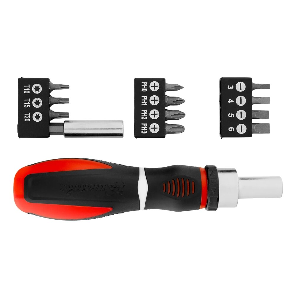 Отвертка реверсивная c набором бит, 11 шт, CrV// MATRIX MASTER MI11546