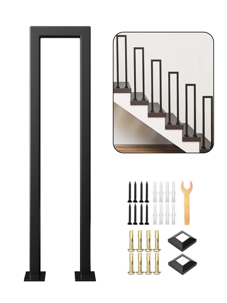 Кованые перила для лестницы черные, универсальное ограждение безопасности для дома, террасы, балкона и магазина, элегантный металлический поручень в стиле лофт