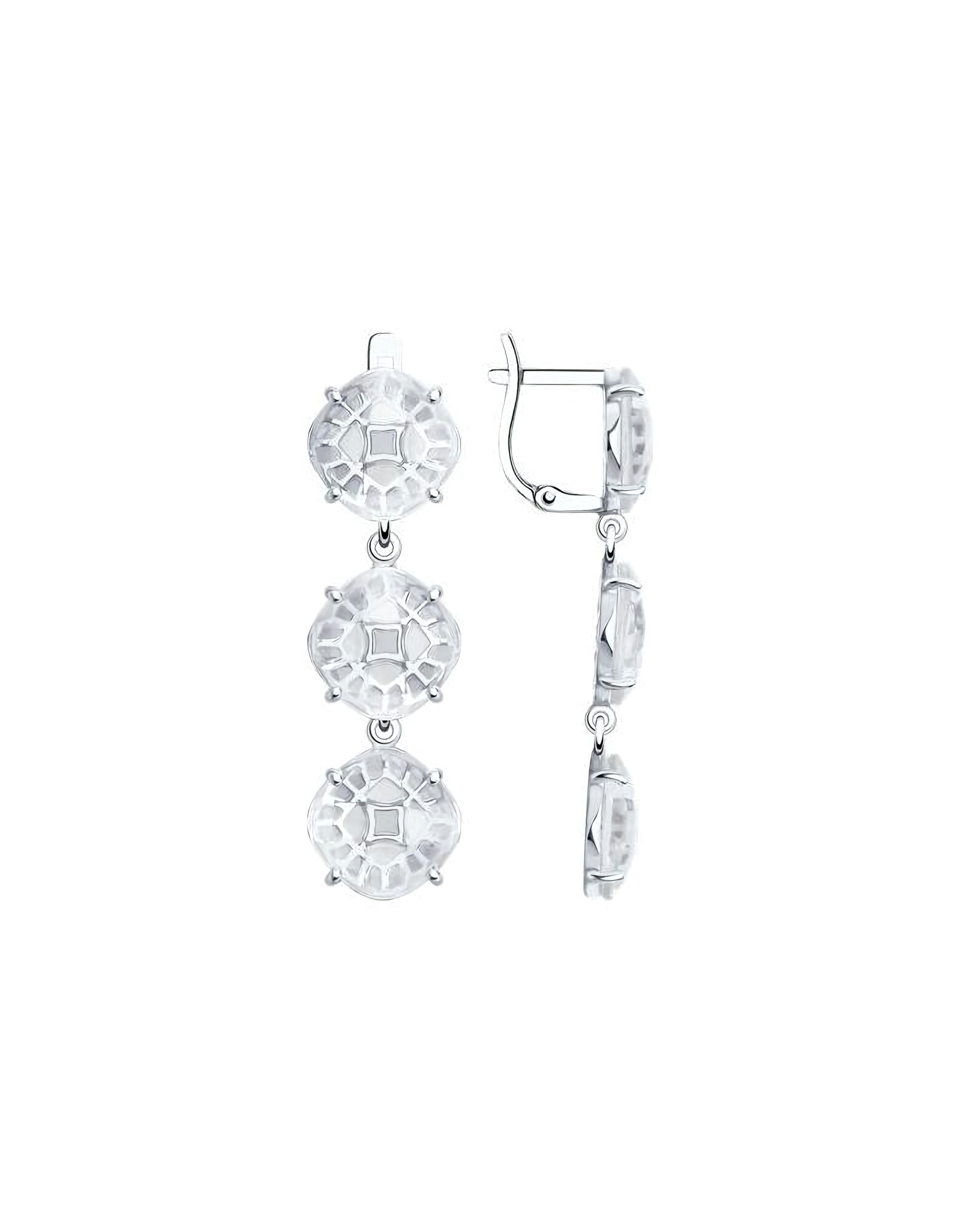 Серьги с подвесками, серебро, 925 проба, родирование, горный хрусталь