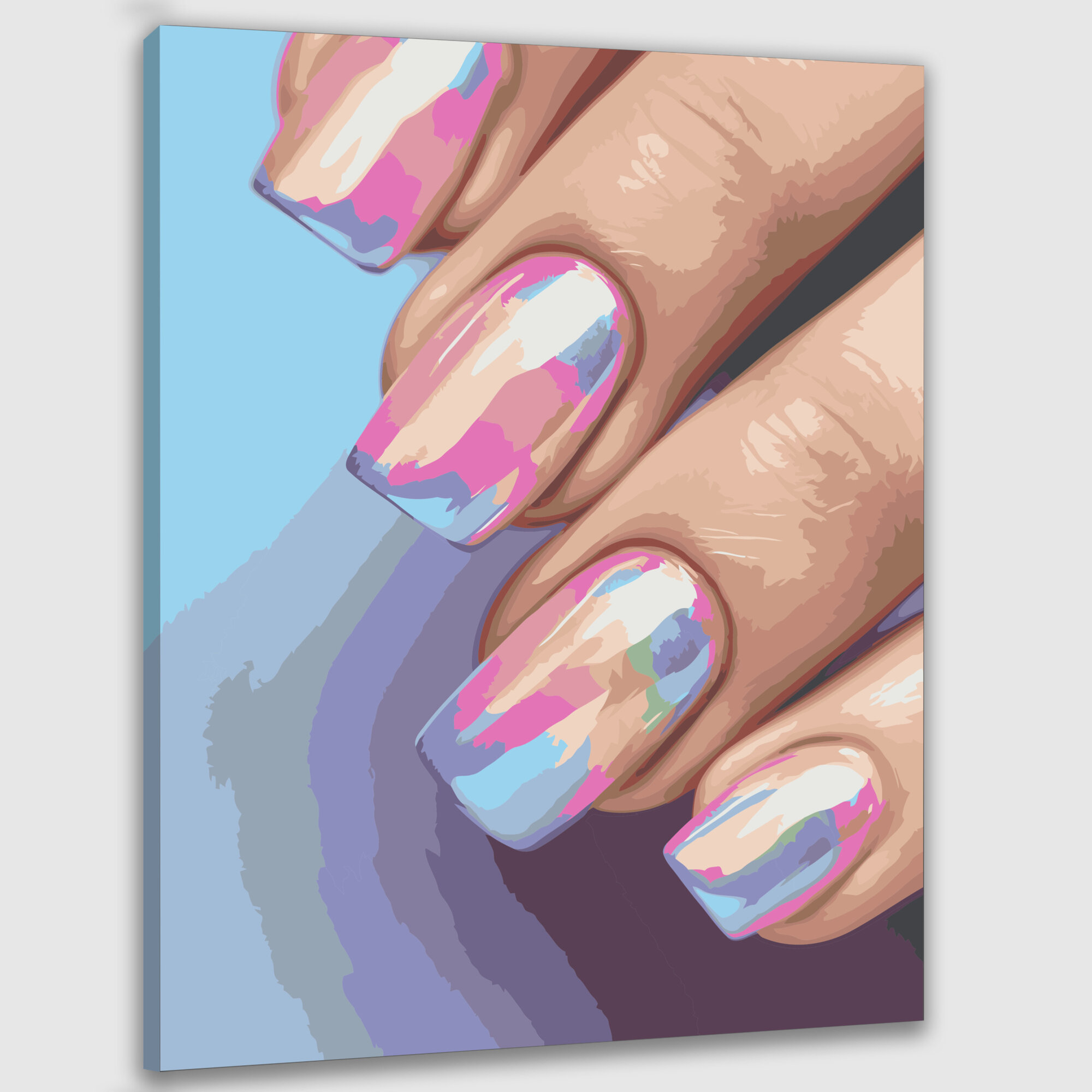 Картина по номерам 40x50 см, маникюр, крупный план, голографический лак для н, радужный эффект, переливающийся цвет