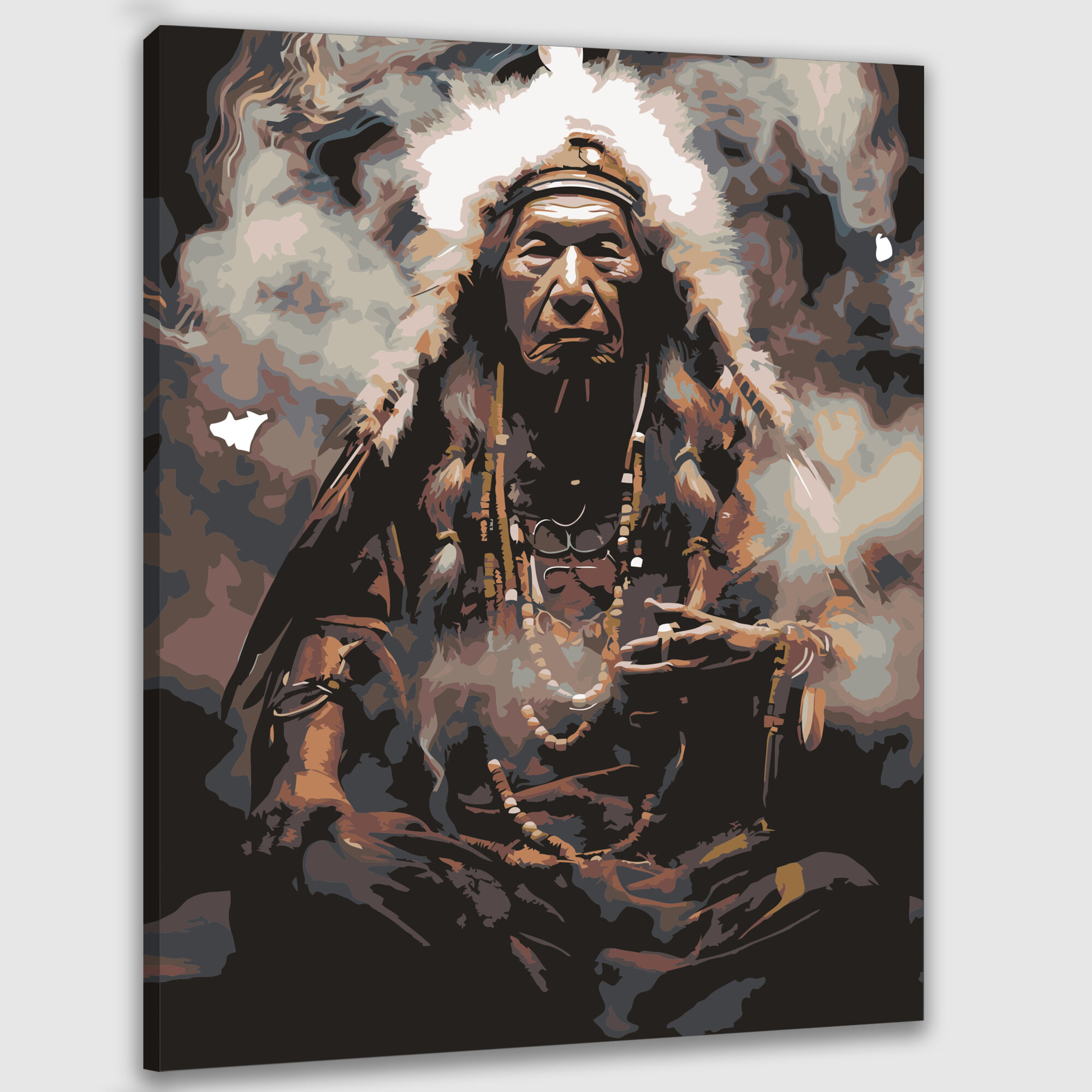 Картина по номерам 40x50 см, шаман, мистика, сны, дым, символы, реальность, мудрость, видения