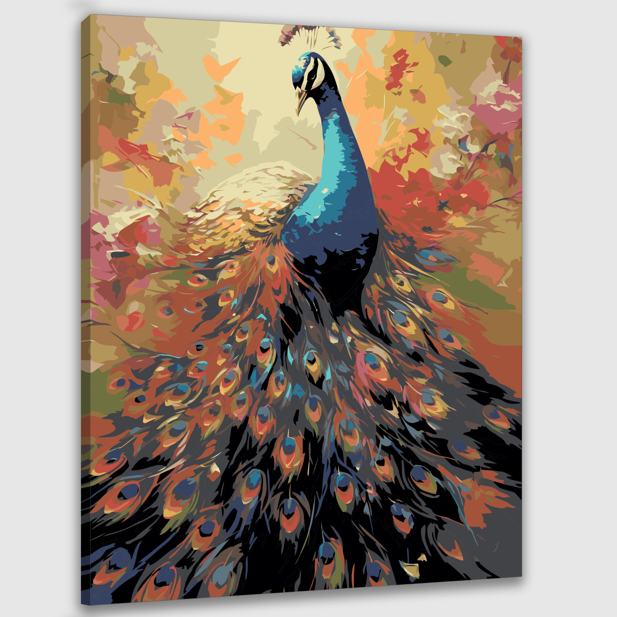 Картина по номерам 40x50 см, картина, масло, павлин, перья, цвета, мазки, кисть, текстуры, элегантность, царственность
